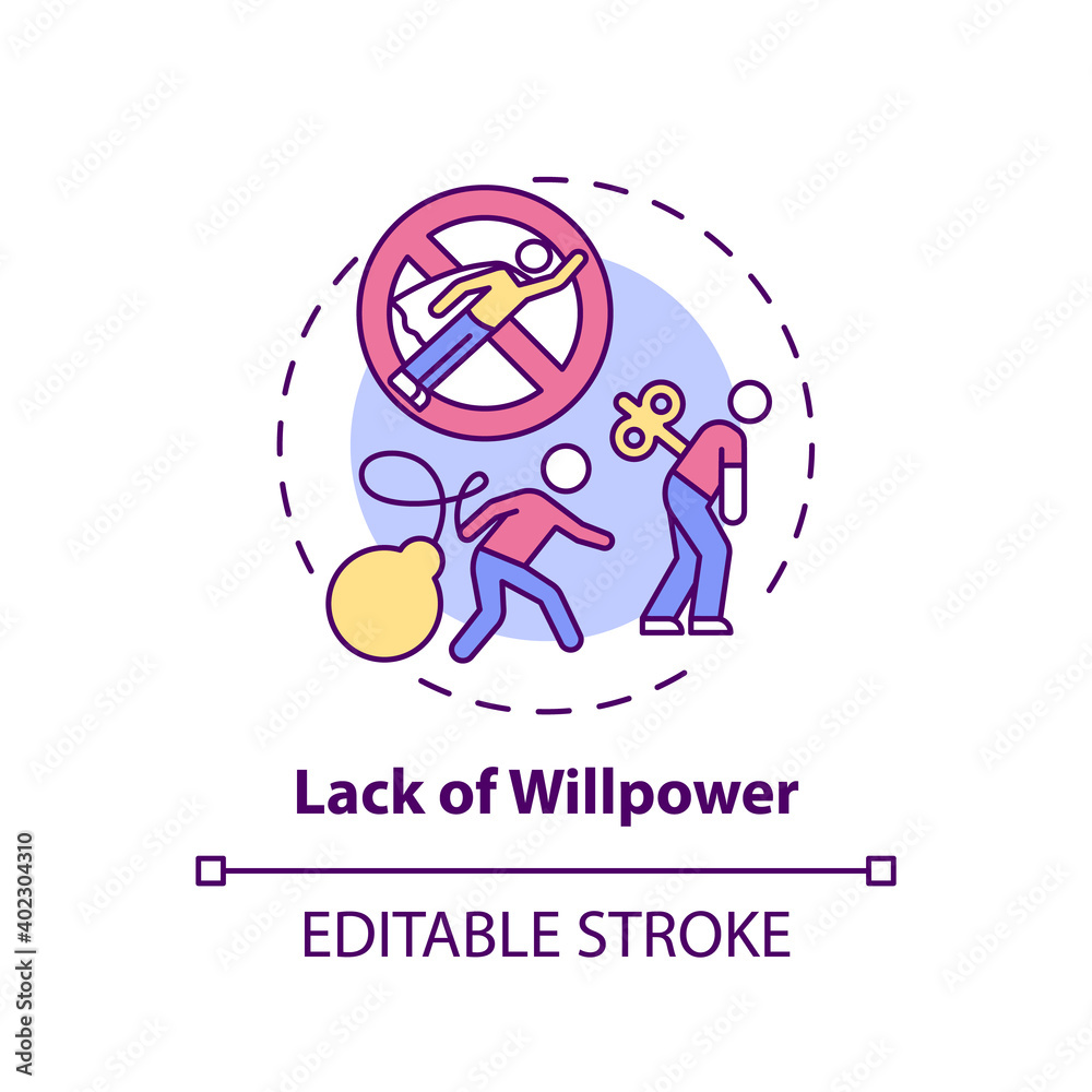 Willpower lacking concept icon. Procrastination reason idea thin line ...