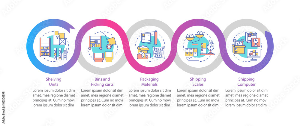 Vetor de Storage onboarding vector infographic template. Warehouse ...