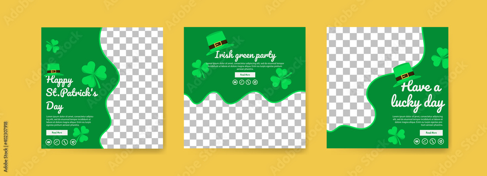 Collection of social media post templates for saint patrick's day ...