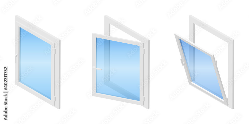 Isometric vector illustration plastic windows isolated on white ...
