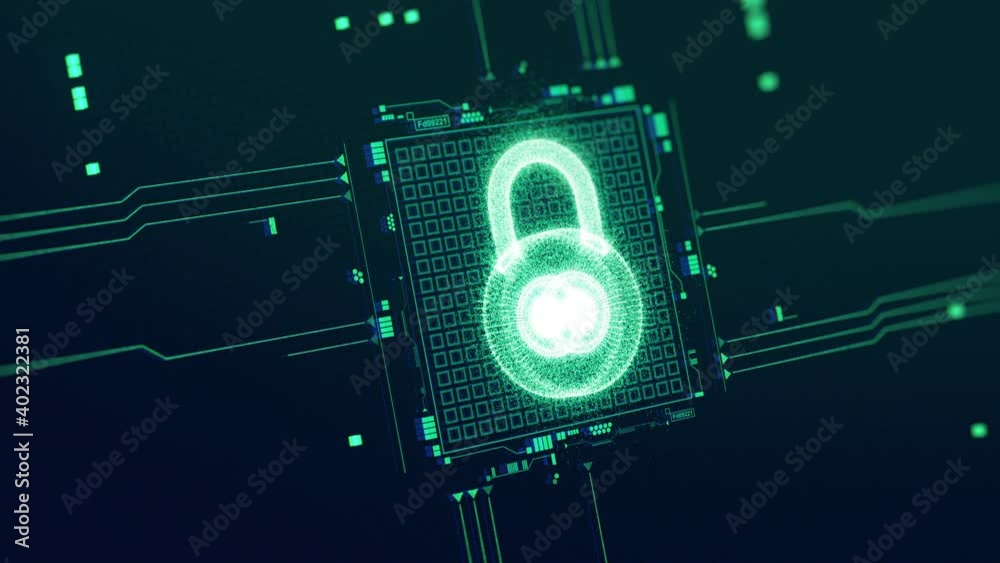 Cyber Security Data Protection Concept Digital Microchip Computer Circuit Visualization With