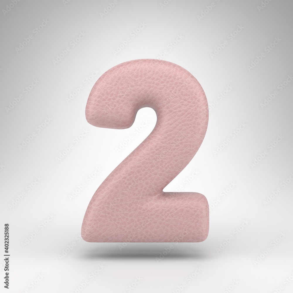 Number 2 on white background. Pink leather 3D number with skin texture ...
