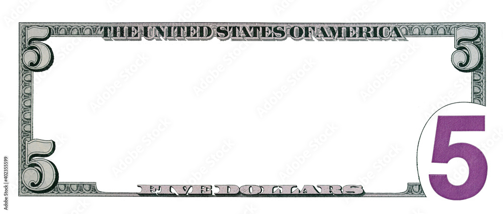 5 dollar bill back side with empty middle area for design purpose Stock ...