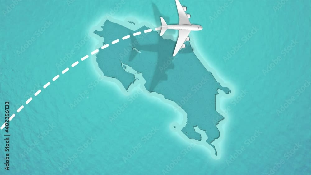 Travel Discover Visit costa Rica Airplane Flying over costa Rica Map 4K ...