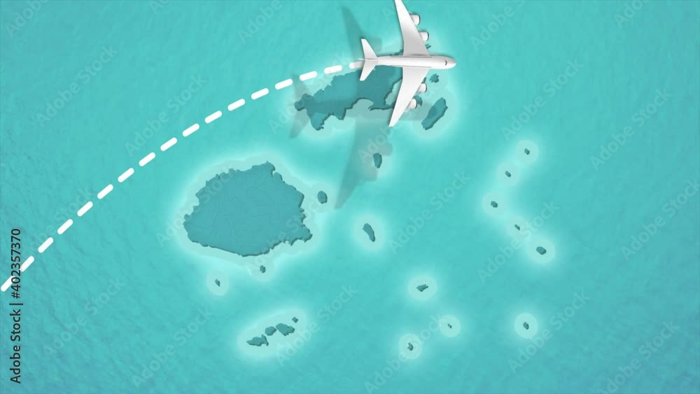 Travel Discover Visit Fiji Airplane Flying over Fiji Map 4K Motion ...