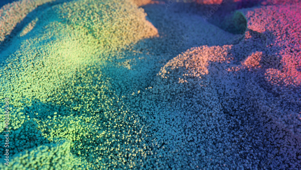 Abstract background with floating particles with depth of field. Wave ...