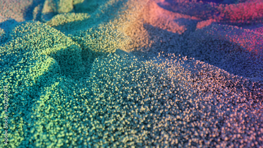 Abstract background with floating particles with depth of field. Wave ...