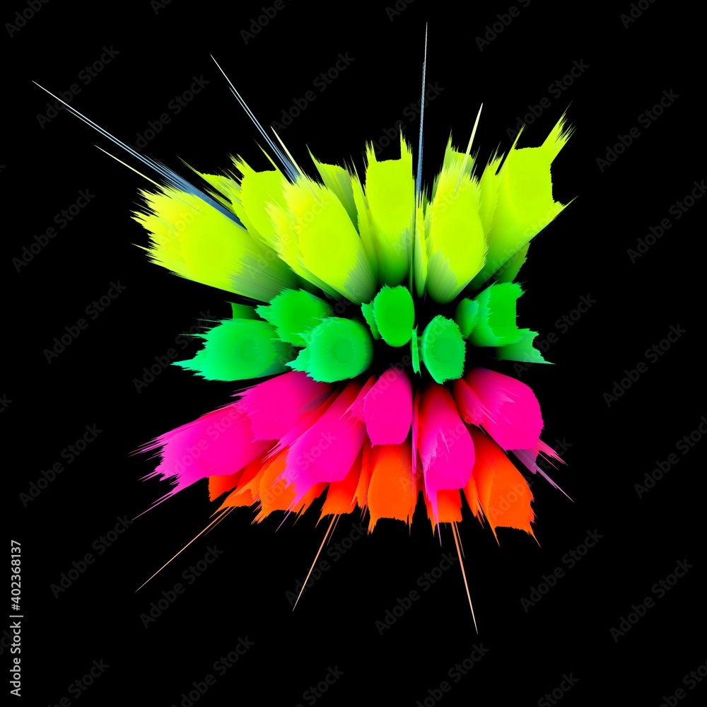 patterns and 3D designs from vividly coloured pen tops in green yellow ...