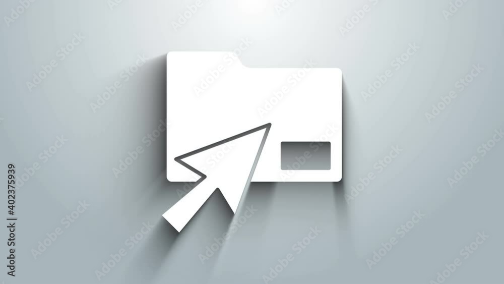 White Cursor click document folder icon isolated on grey background. Accounting binder symbol ...