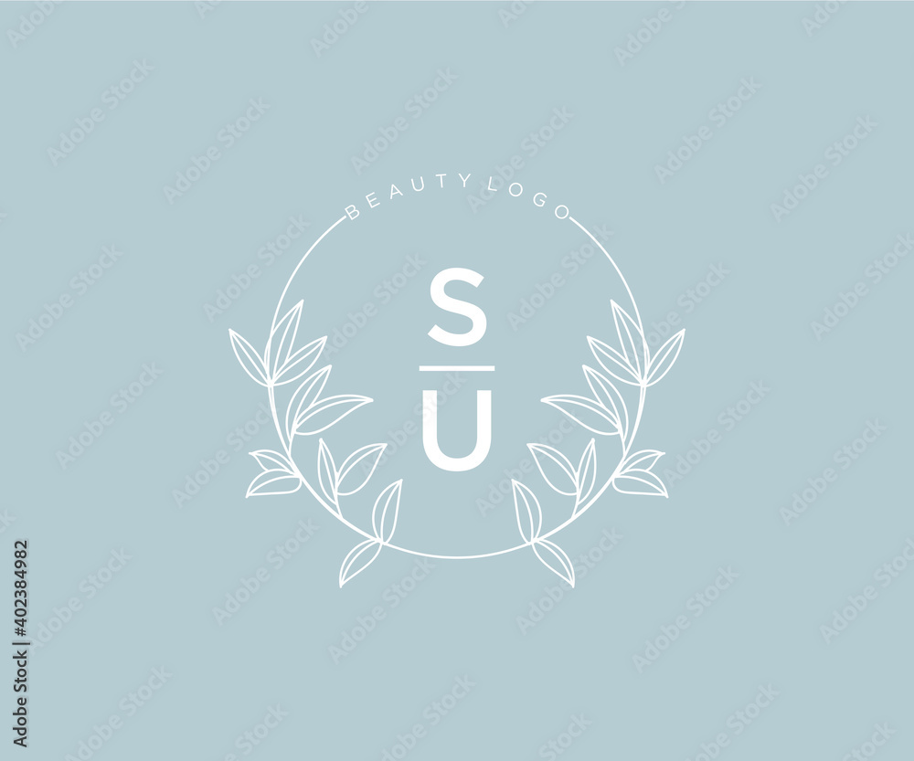 initial SU letters Beautiful floral feminine editable premade monoline ...