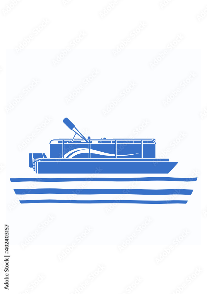 Editable Side View Pontoon Boat on Wavy Water Vector Illustration in ...
