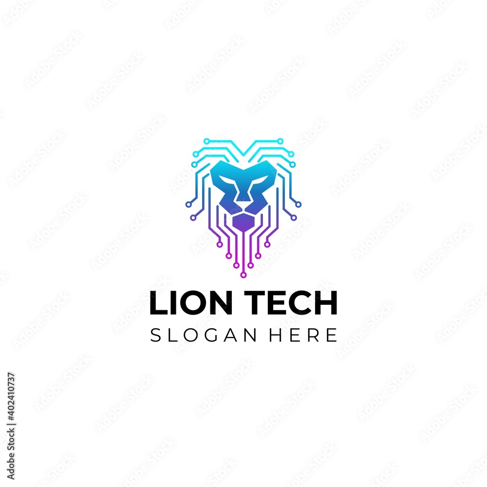 Lion tech logo designs concept vector. Lion head network icon logo ...