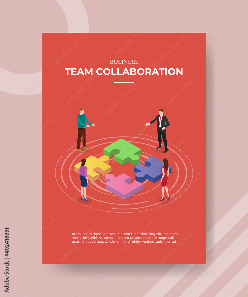 team collaboration concept people around puzzle for template of banner ...