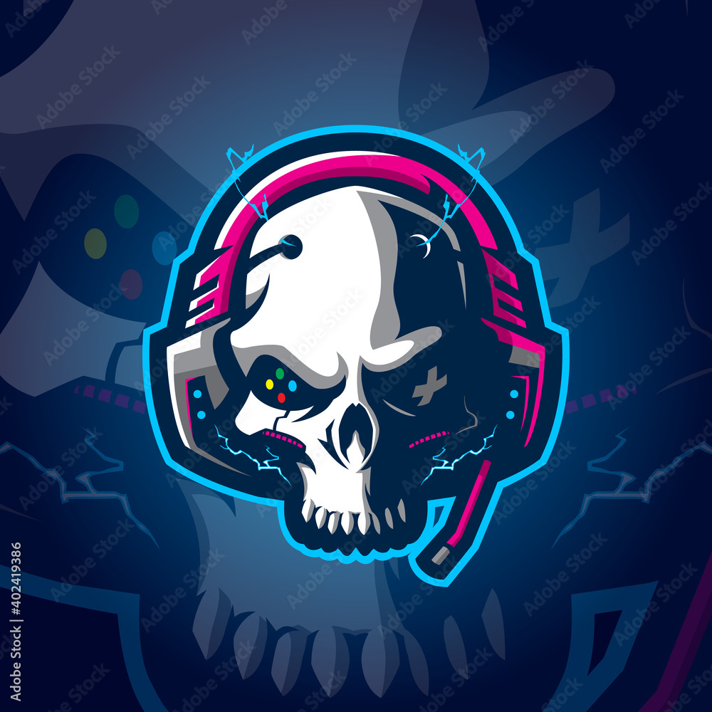skull gamer mascot logo design vector with concept style for badge ...