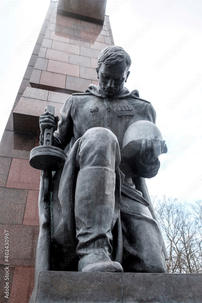 Bottom up view of the statue of a soviet Red Army soldier at the main ...