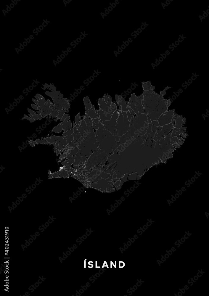 Iceland map poster (portrait). Road map of Iceland. It includes ...