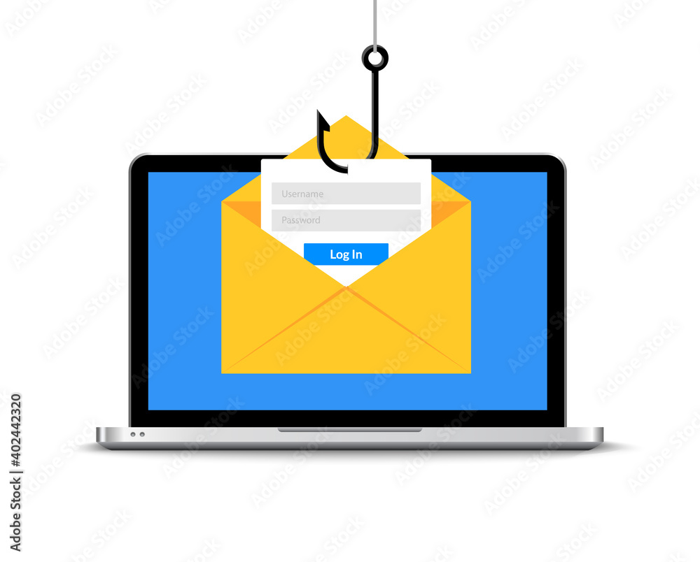 Data phishing hacking online. Scam envelope concept. Computer data ...