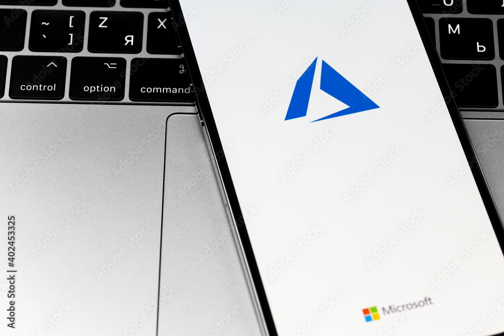 Microsoft Azure logo on the screen smartphone. Microsoft Azure is a ...