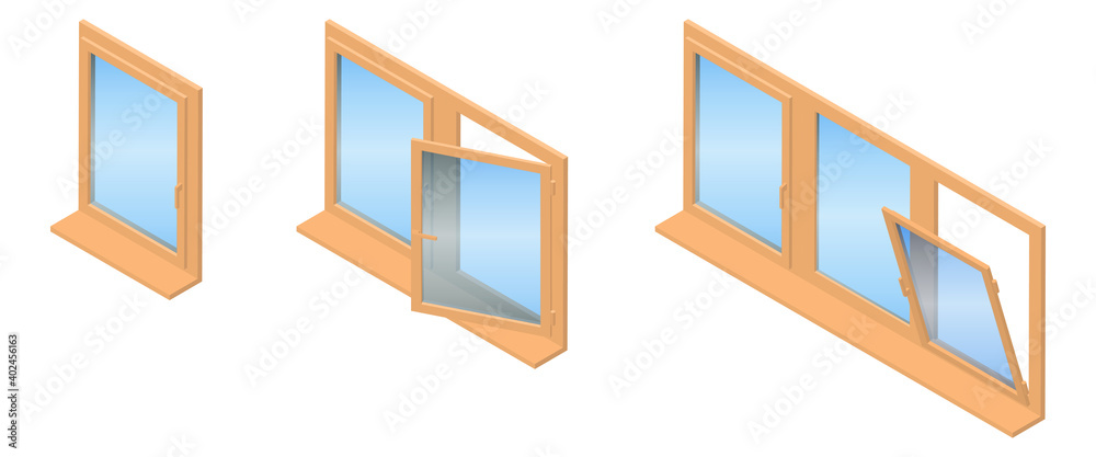 Isometric vector illustration plastic windows isolated on white ...
