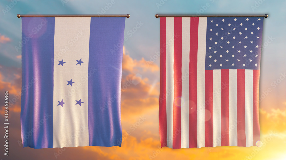 Double Flag United States of America vs Honduras flag waving flag with ...