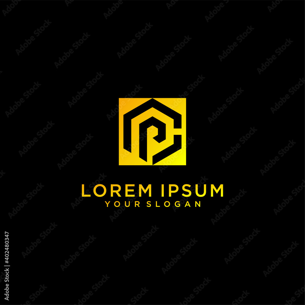 Monogram letter p and c logo design with bright colors and interesting ...