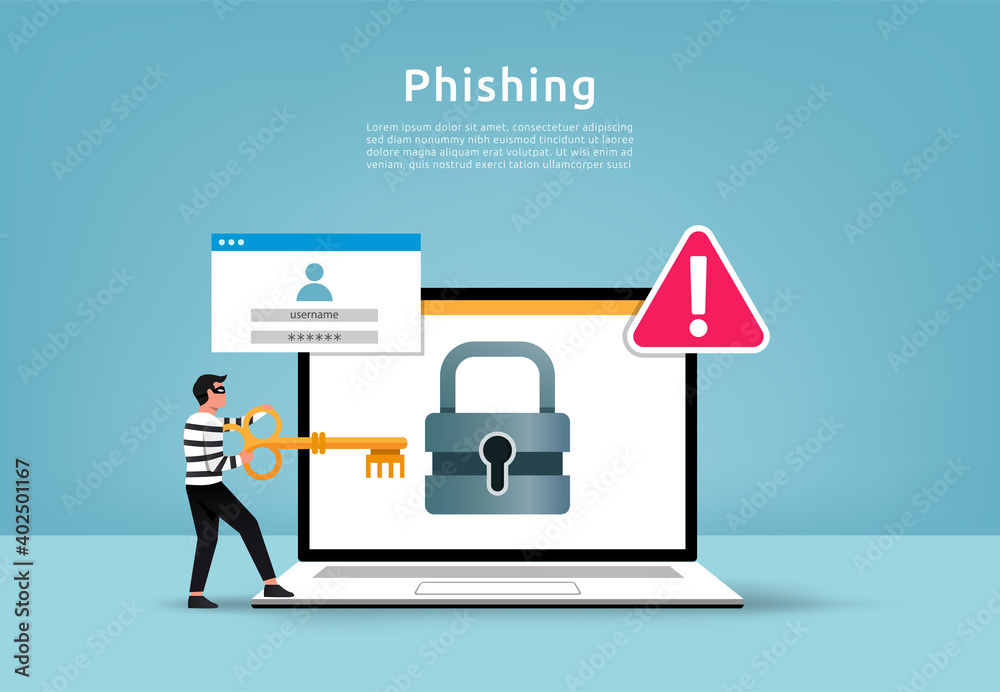 Hacker stealing digital data concept. Phishing account with warning ...