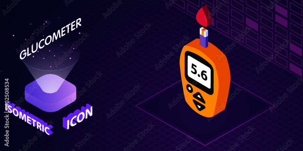 Glucometer of measurement sugar level isometric icon. Blood glucose ...