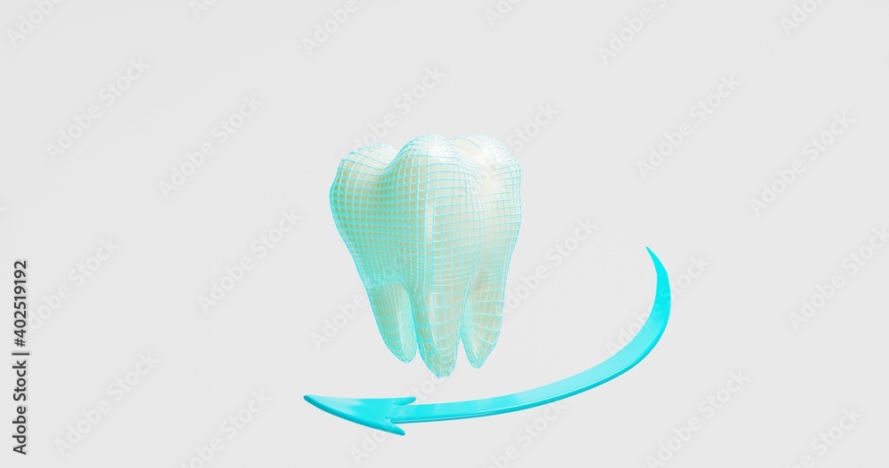 3d illustration scanning, treatment, X-ray of a stylized molar with a ...