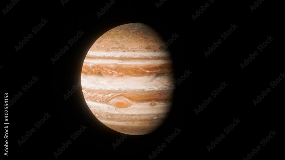 The Jupiter with a changing phase, detailed surface in dark cosmic sky ...