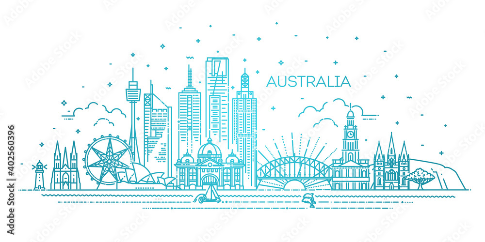 Australia architecture line skyline illustration. Linear vector ...