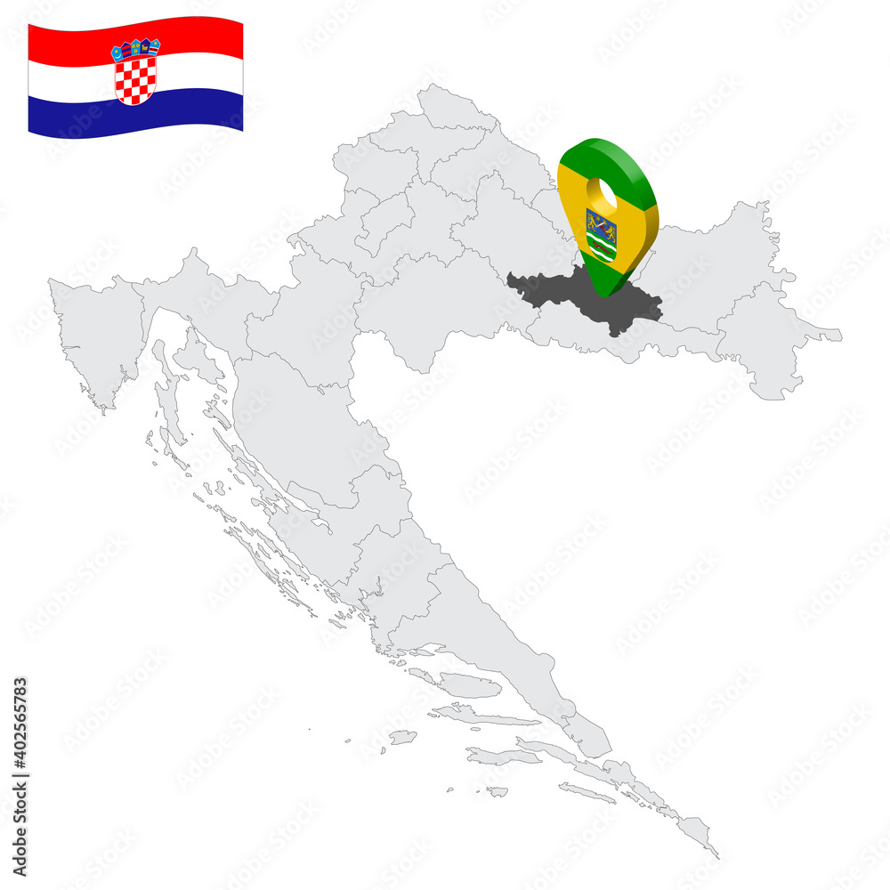 Vetor de Location Pozega-Slavonia County on map Croatia. 3d location ...