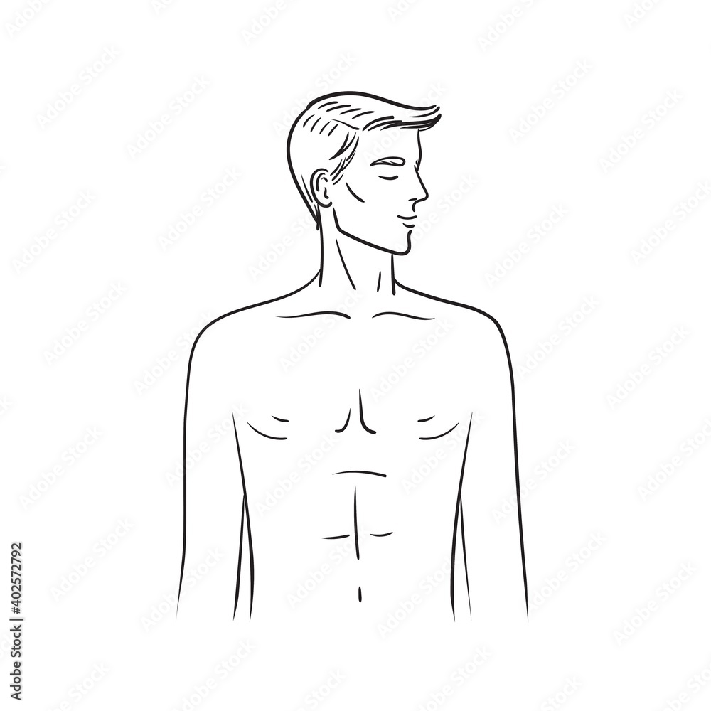 Male linear silhouette isolated on white background.Handsome man to the ...