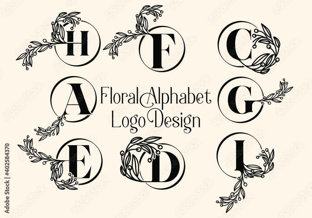 floral alphabet font uppercase letters with flowers leaves. business ...