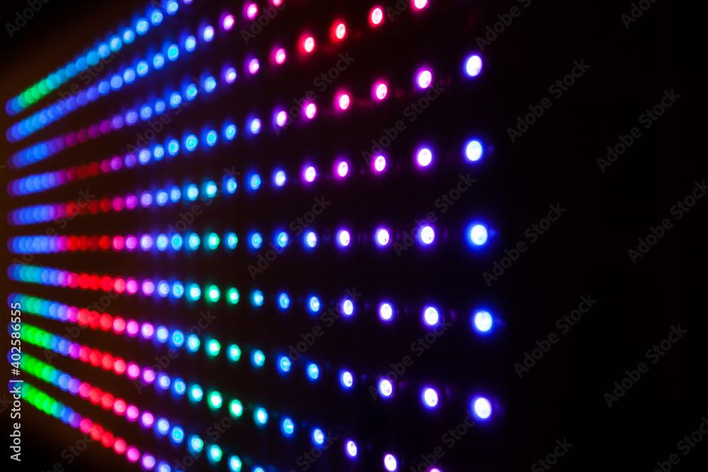 Colourful RGB LED lights on black background. LED Matrix with WS2812B ...