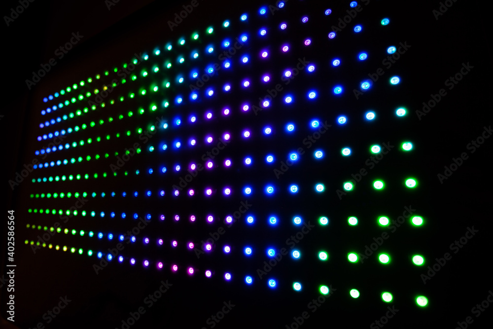 Foto de Colourful RGB LED lights on black background. LED Matrix with WS2812B strips. Playing ...