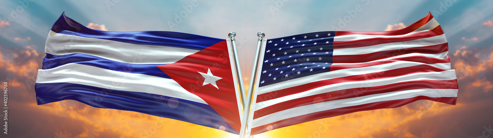 Double Flag United States of America vs Cuba flag waving flag with ...