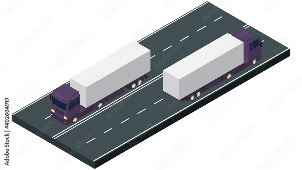 Isometric truck trailer with container Stock Vector | Adobe Stock
