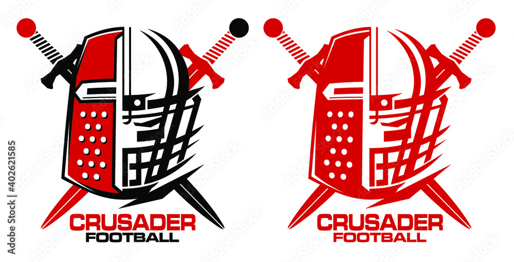 crusader football team design with half helmet and swords for school ...
