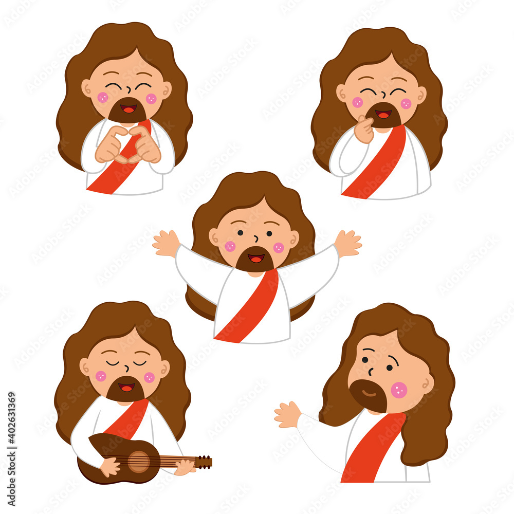 Jesus Christ set in cute cartoon style. God is good Stock Vector ...