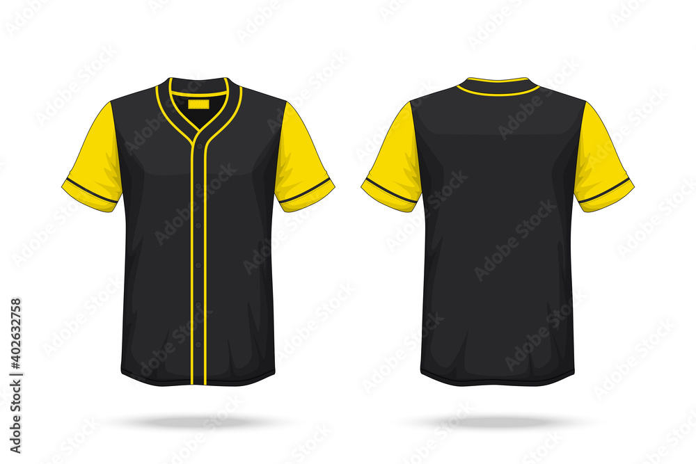 Specification Baseball T Shirt yellow black Mockup isolated on white ...