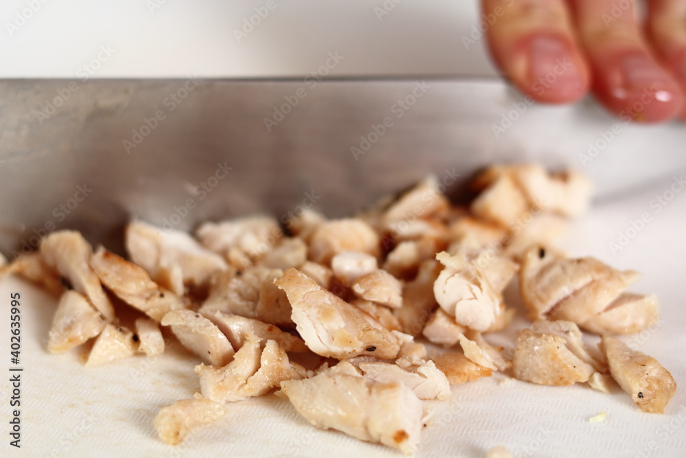 Cutting fried chicken fillet. Making Chicken and Egg Galette Series ...