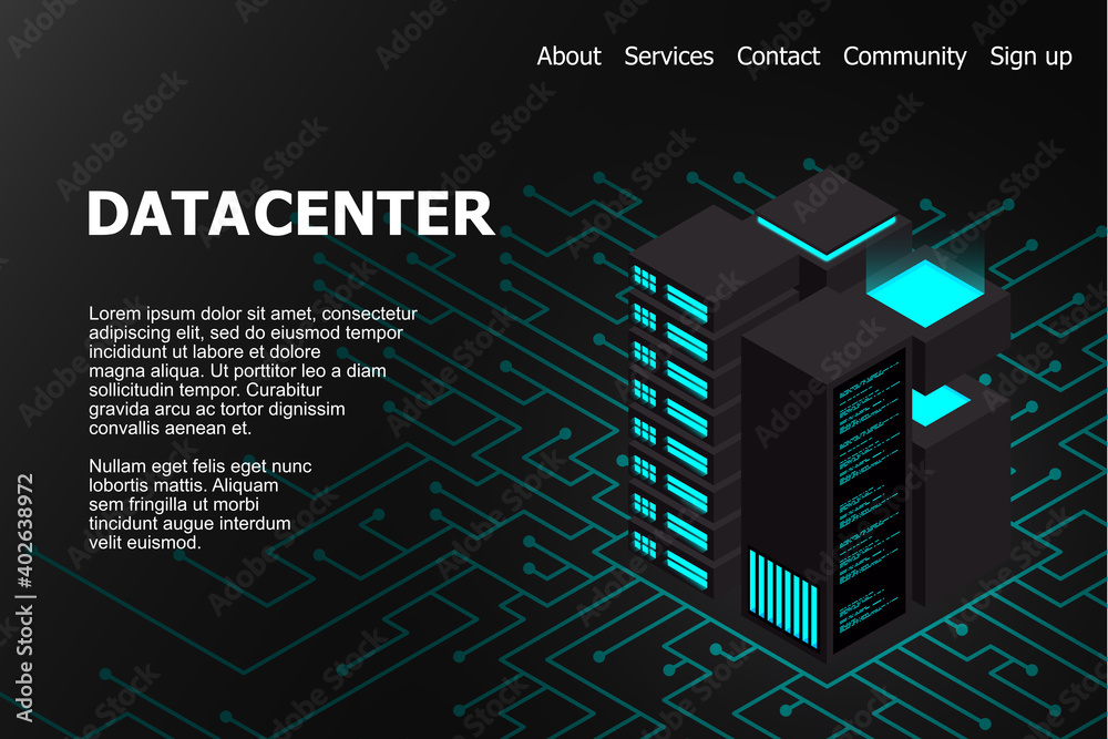 Isometric Data center. 3d isometric concept big data center with server ...