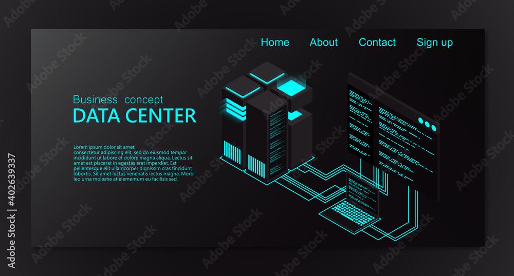 Isometric Data center. 3d isometric concept big data center with server ...