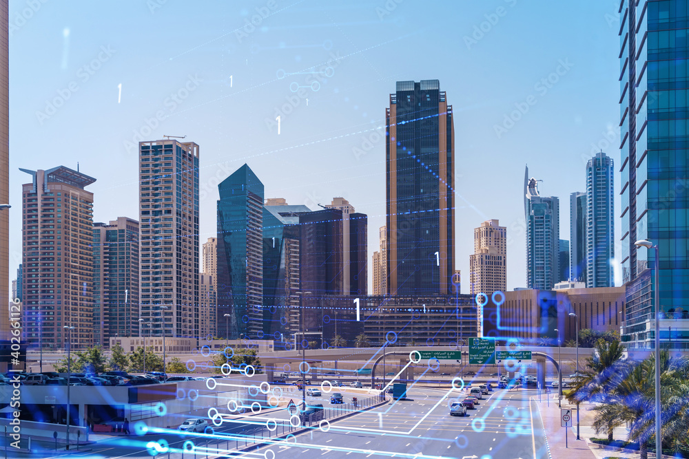 Cityscape skyscrapers of downtown, UAE. Modern skyline of the capital ...