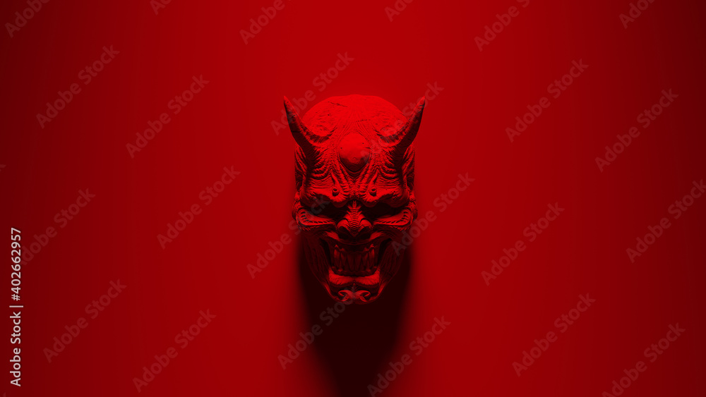 Red Hannya Sino-Japanese Mask Mounted 3d illustration render Stock ...