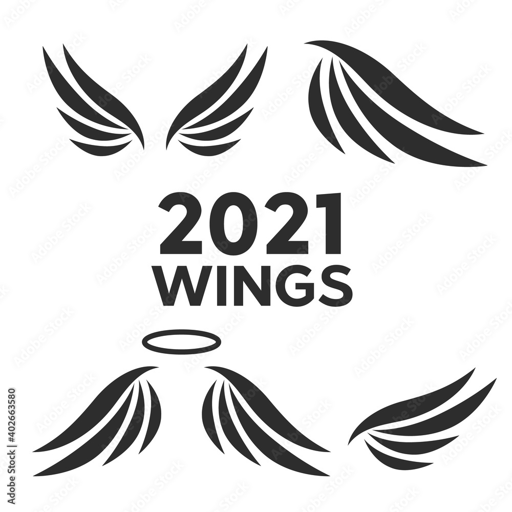 Wings emblem elements. Angels and birds winged labels. Bird wings ...