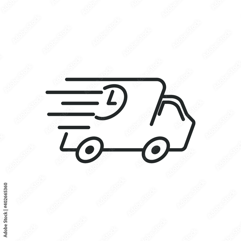 Fast delivery truck icon, express delivery, quick move, line symbol ...