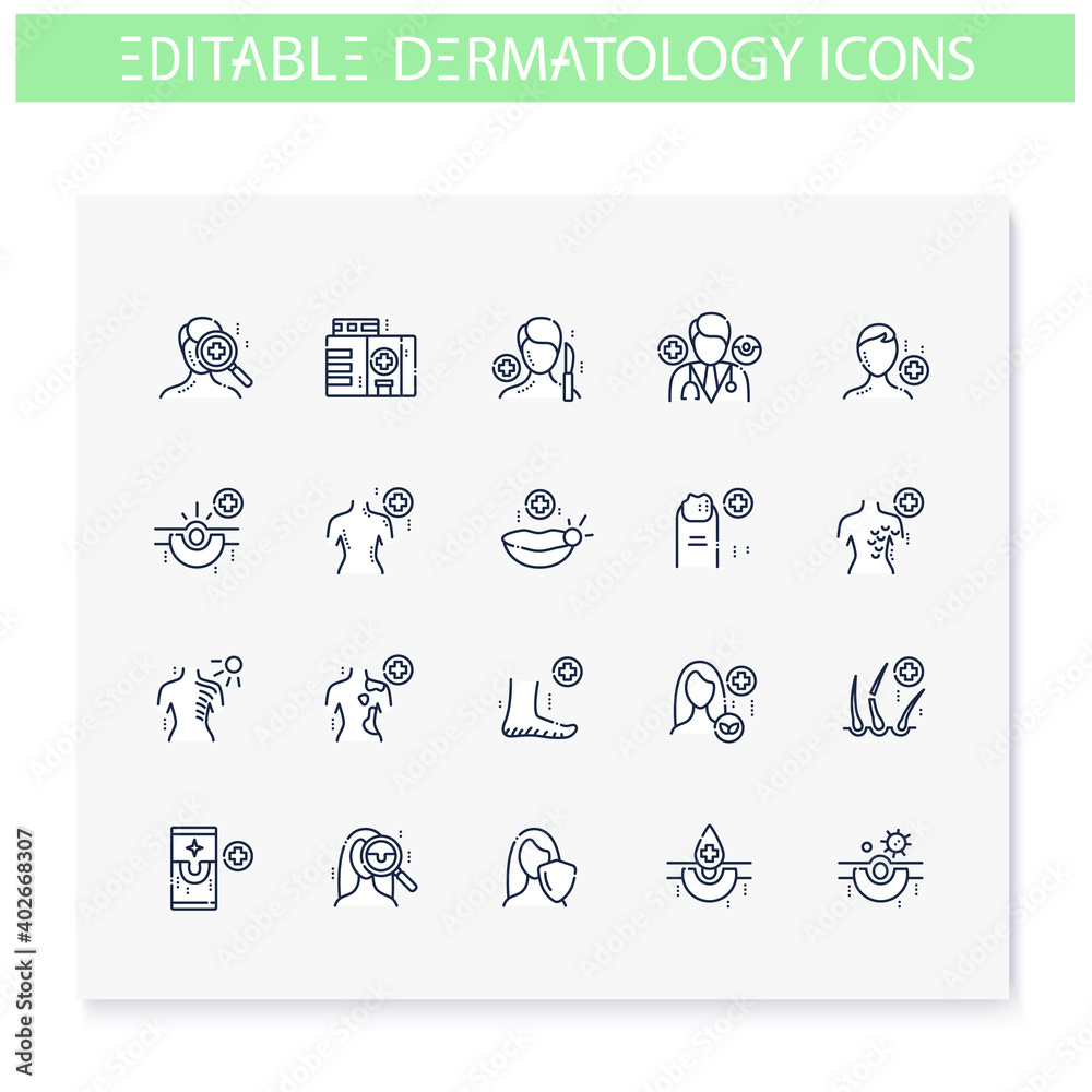 Dermatology line icons set. Skincare, cosmetology. Skin problems ...