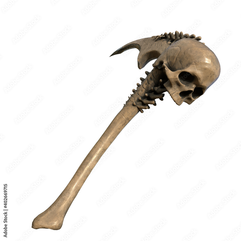 fantasy ritual sickle, weapon with a skull, on an isolated white ...