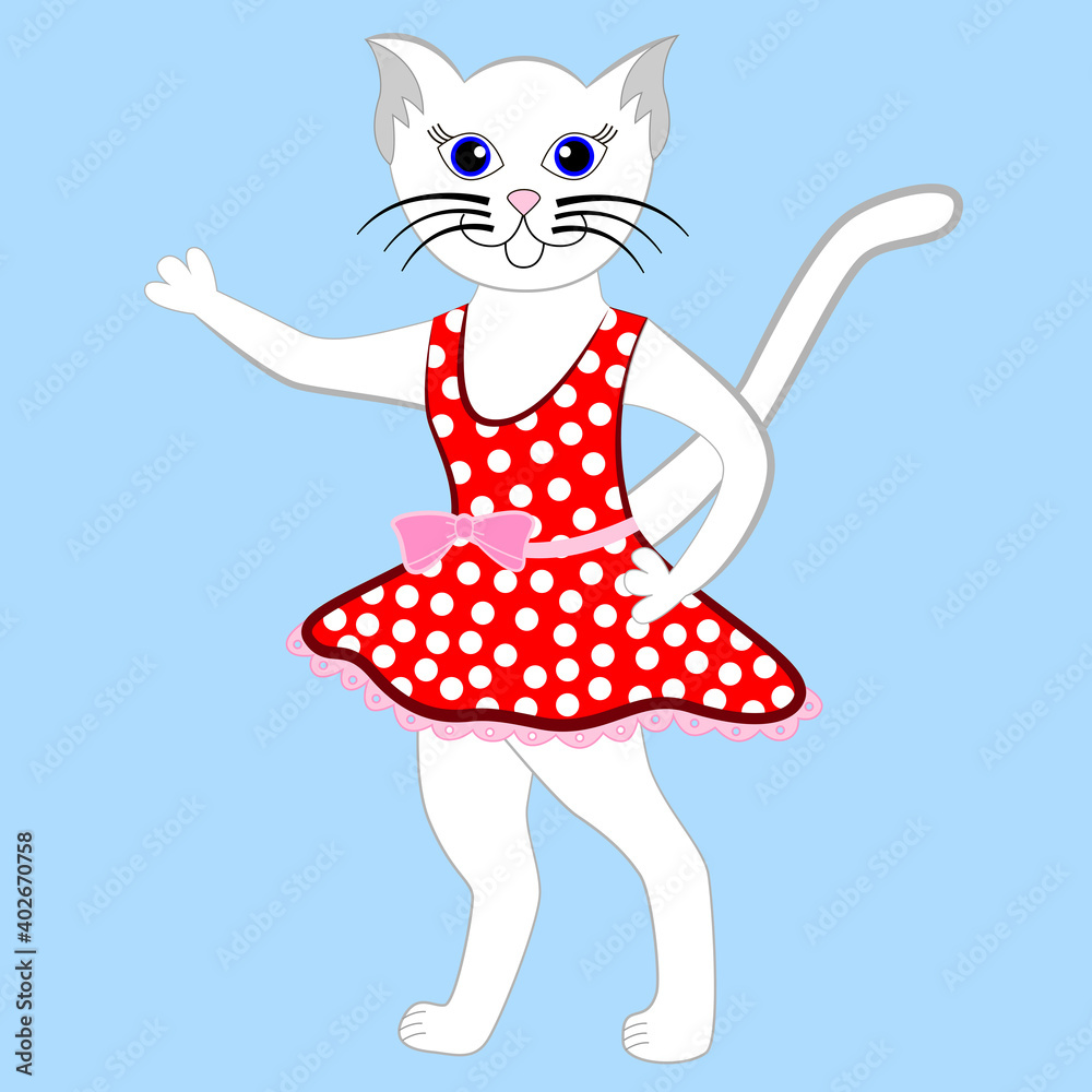 Cartoon white cat in a dress. Stock Vector | Adobe Stock
